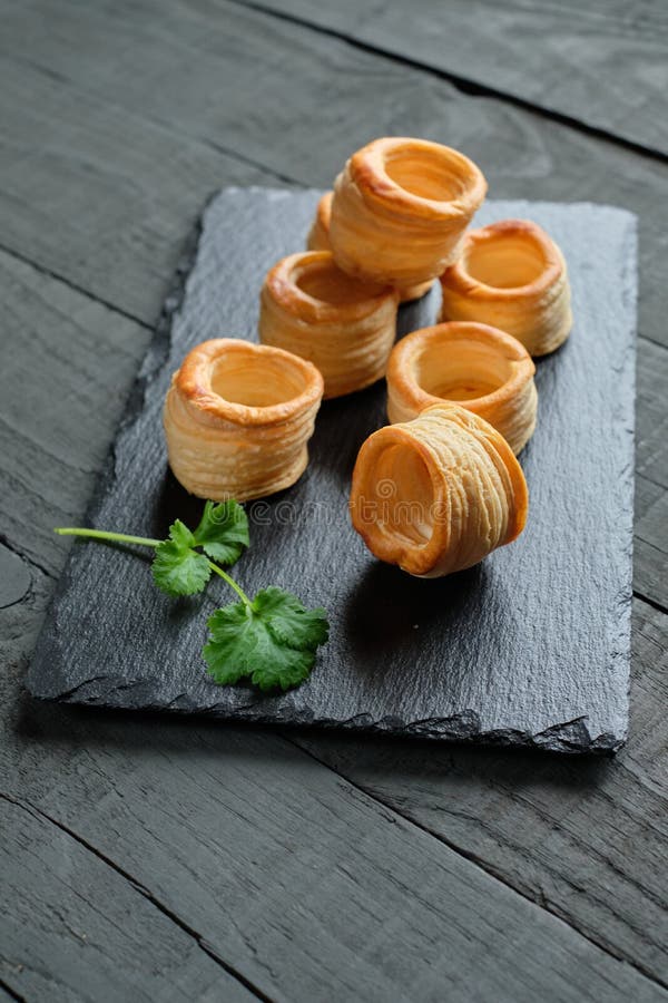 Puff Pastry To Fill on Black Slate Stock Photo - Image of gastronomy ...