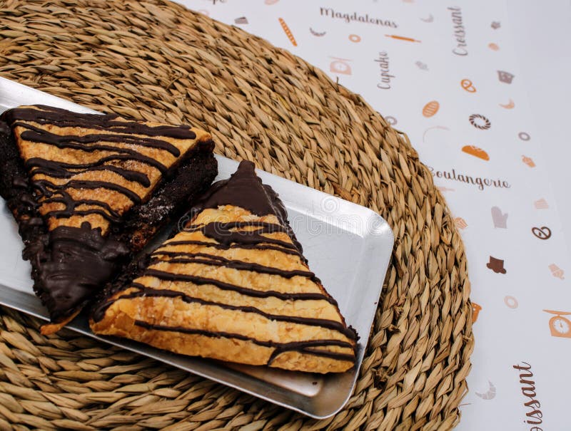Puff Pastry Triangles with Chocolate Stock Photo - Image of meat ...