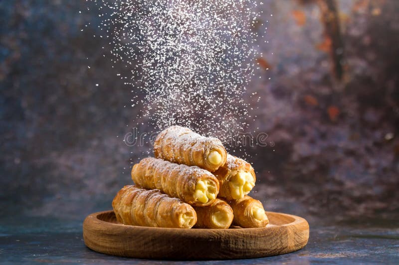Puff Pastry Tubes Filled with Custard Stock Photo - Image of holiday ...