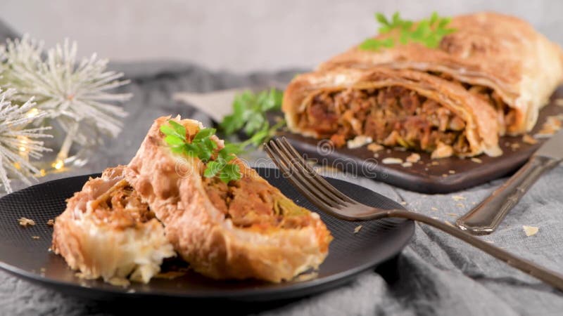 Puff pastry vegetable roll stock video. Video of homemade - 201032455