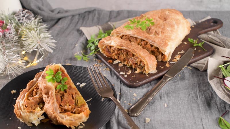 Puff pastry vegetable roll stock video. Video of baked - 201032577