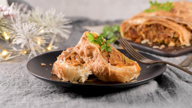 Puff pastry vegetable roll stock photo. Image of dish - 343677768