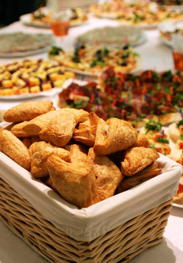 Puff Pies in a Basket on a Buffet Table Stock Photo - Image of group ...