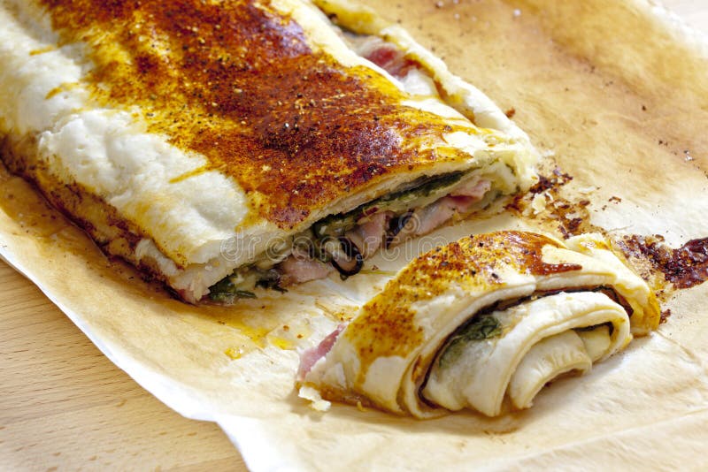 Puff Roly-poly Filled with Spinach and Bacon Stock Image - Image of ...