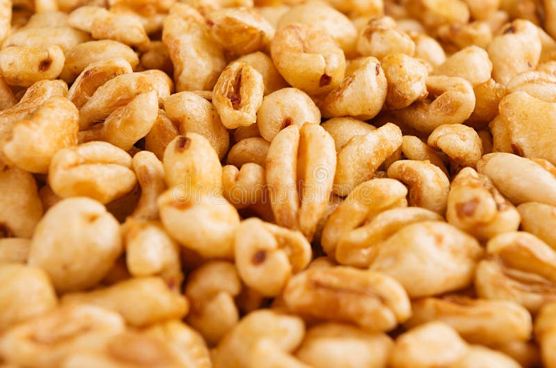 Puffed Honey Air Rice Wheat Closeup Background. Cereals Texture. Stock ...