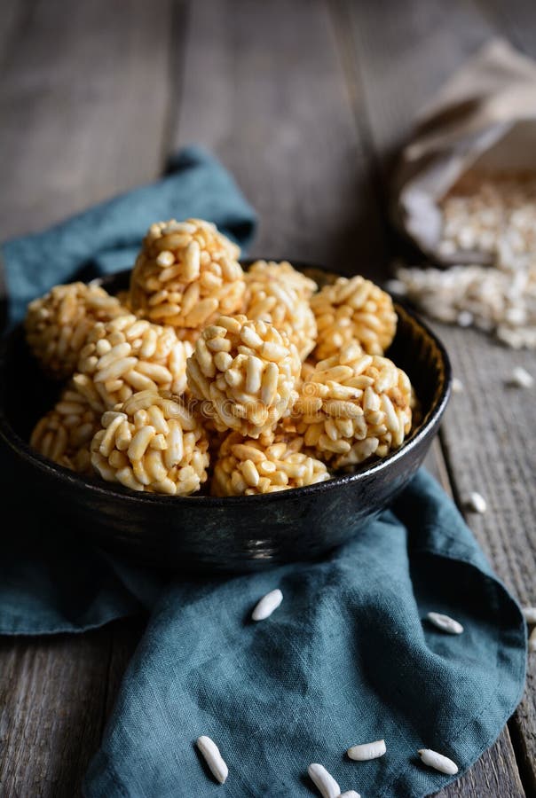 Puffed Rice Balls with Caramel Stock Image - Image of mini, rice: 110534343