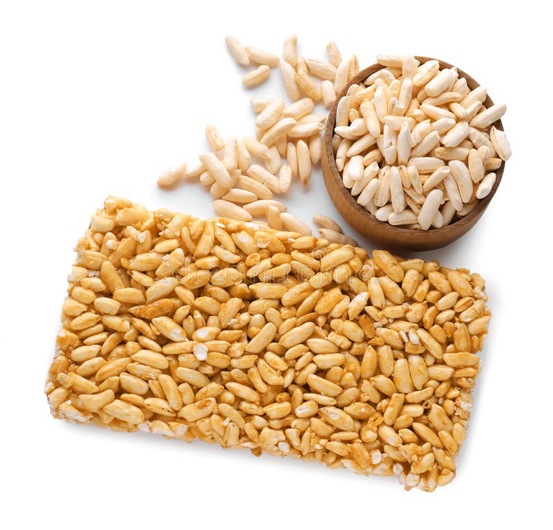 Puffed Rice Bar Kozinaki Isolated on White, Top View Stock Image ...