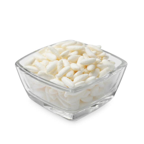 Puffed Rice in Bowl Isolated on White Stock Photo - Image of puffed ...
