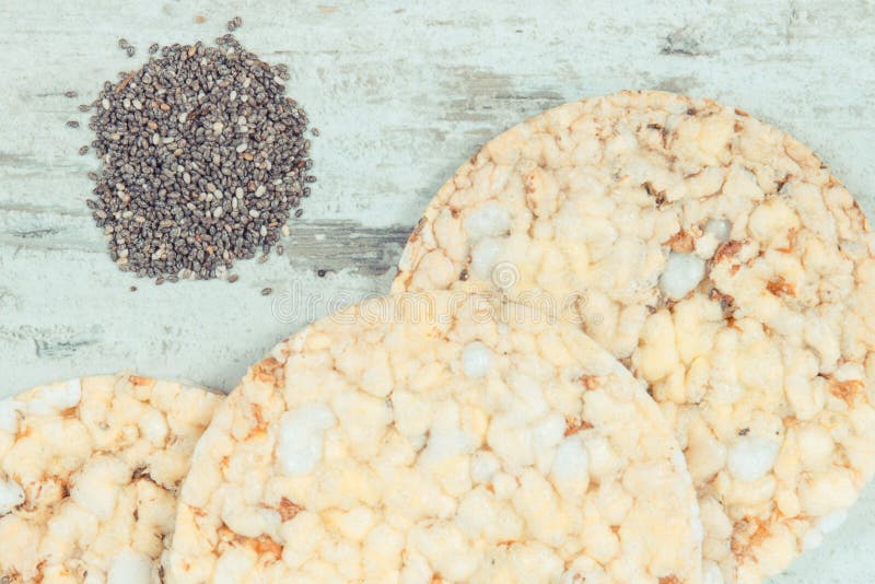 Puffed Rice or Corn Waffles on Old Rustic Board, Healthy Nutrition ...