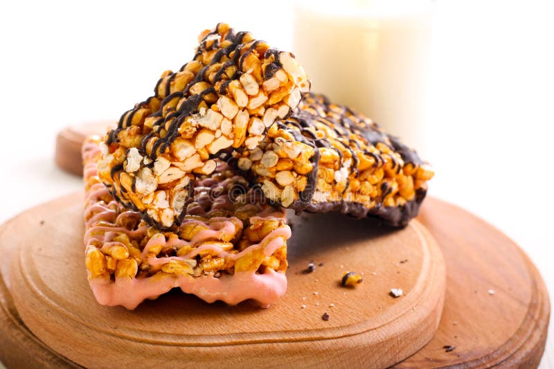 Puffed rice crispy bars stock photo. Image of icing, energy - 52003308