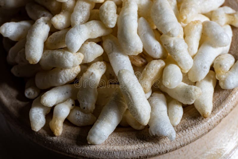 Puffed Rice in a Wooden Bowl Stock Image - Image of calorie, close ...