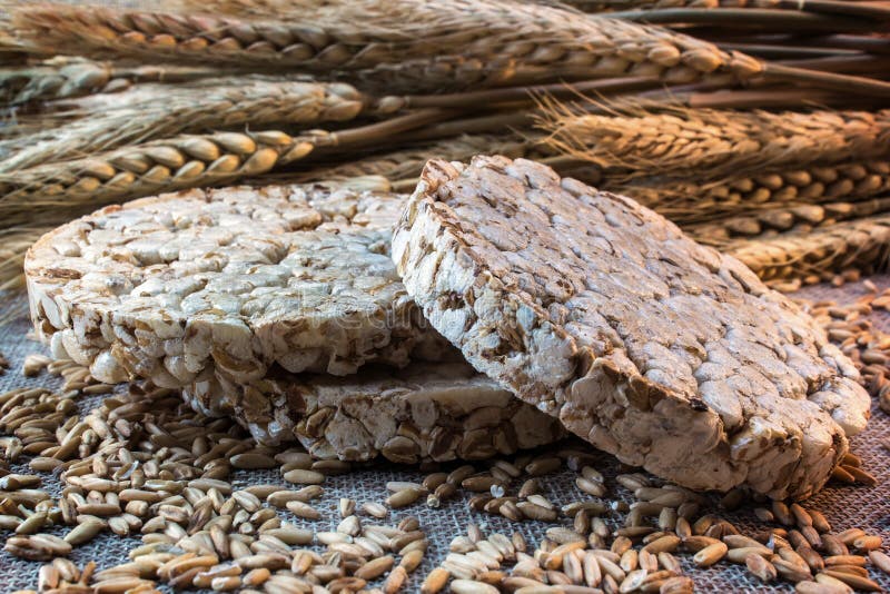 Puffed Wheat Cake and Grains of Wheat Stock Photo - Image of cereal ...