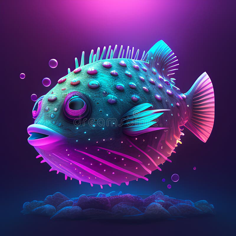 Puffer Fish. 3d Illustration. Neon Style. Vector Stock Illustration ...