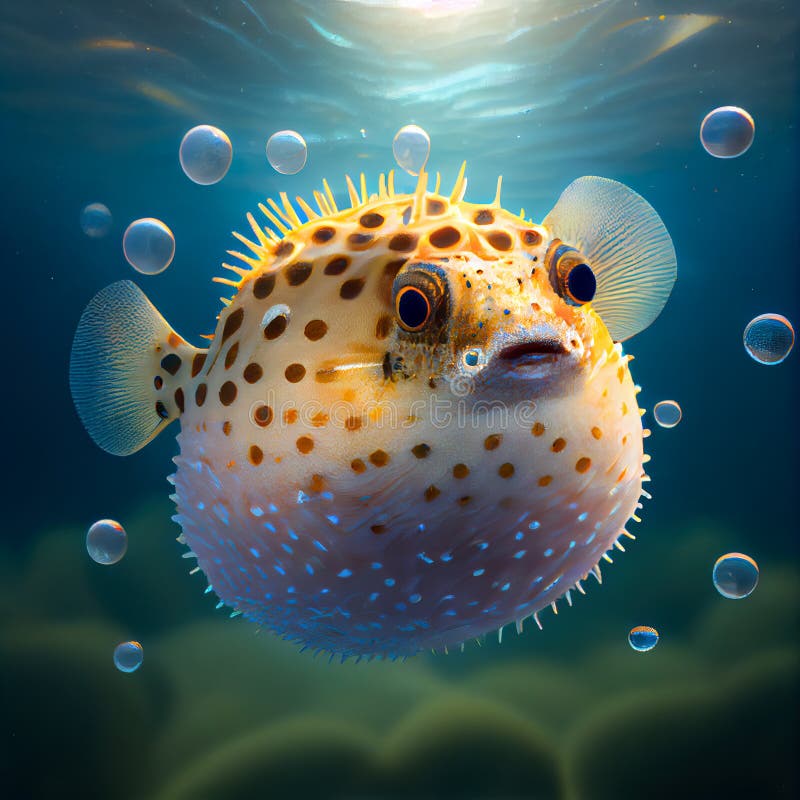 Puffer Fish Drawing. Generative AI Stock Illustration - Illustration of ...