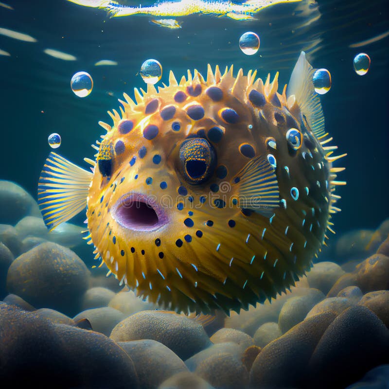 Puffer Fish Drawing. Generative AI Stock Illustration - Illustration of ...