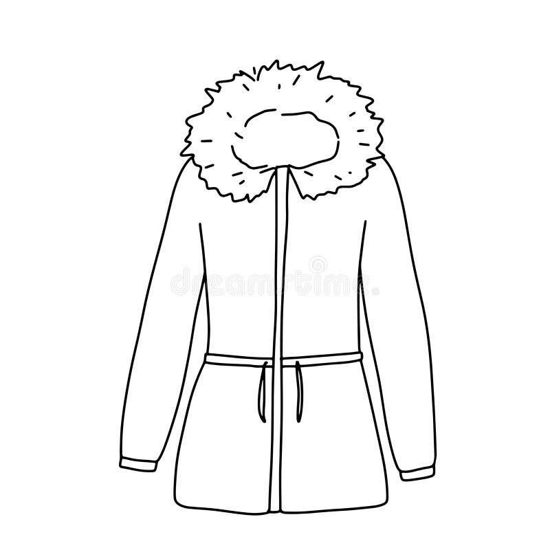 Puffer Winter Parka Isolated on White. Doodle Outline Illustration ...