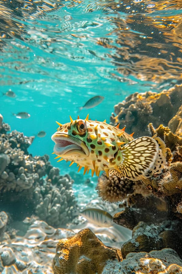A Pufferfish with Neon Yellow Explosion Patterns Inflating in a ...