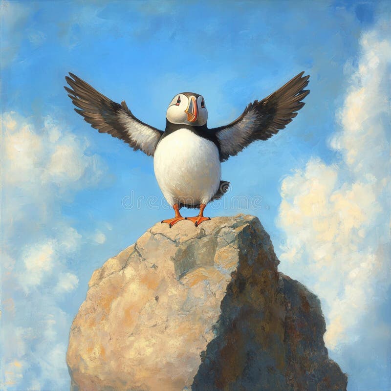 Puffin on a Rock stock illustration. Illustration of artwork - 360303268