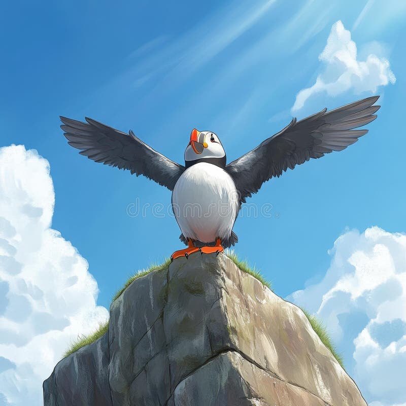 Puffin on a Rock stock illustration. Illustration of freedom - 360303307