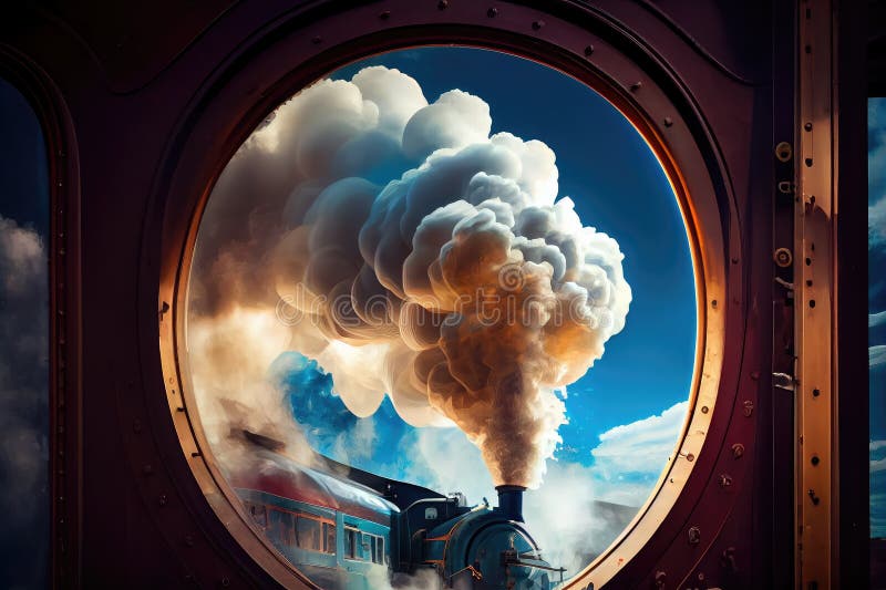 Puffs of Smoke Swirling from the Window of a Steam-powered Train Stock ...