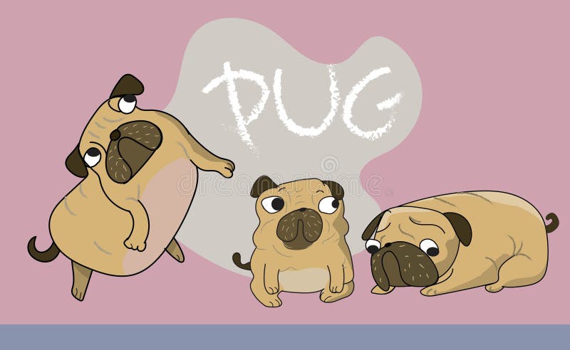 Pug Dogs on Purple Background Stock Illustration - Illustration of ...