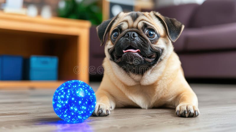 Pug and Ball stock illustration. Illustration of portrait - 335607003