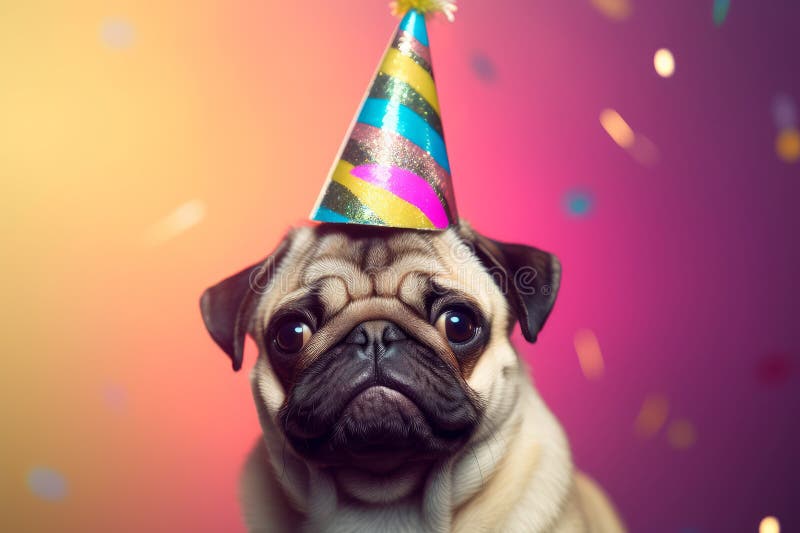 Pug Puppy Birthday Hat Stock Illustrations – 198 Pug Puppy Birthday Hat ...