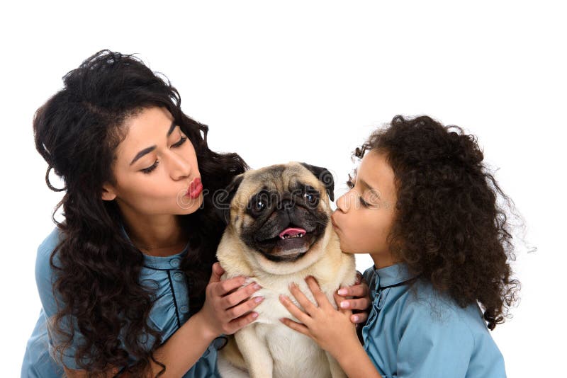 Pug Bonito De Beijo Da Mãe E Da Filha Imagem de Stock - Imagem de amar ...