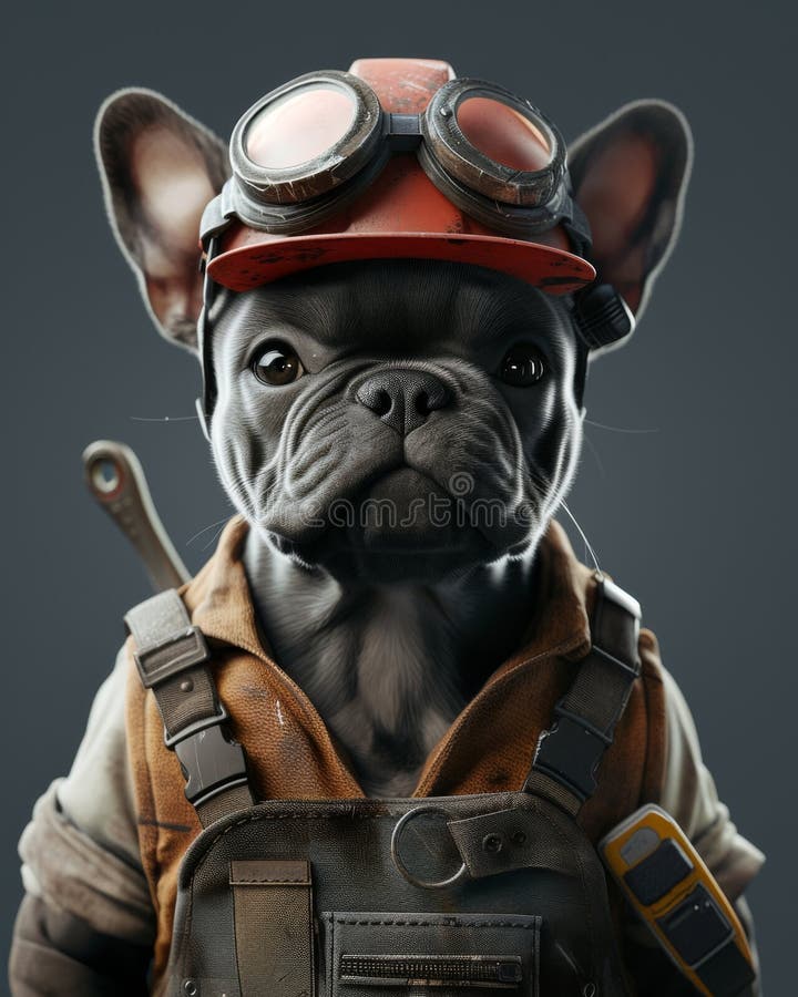 Pug in Construction Helmet and Goggles Stock Photo - Image of engineer ...