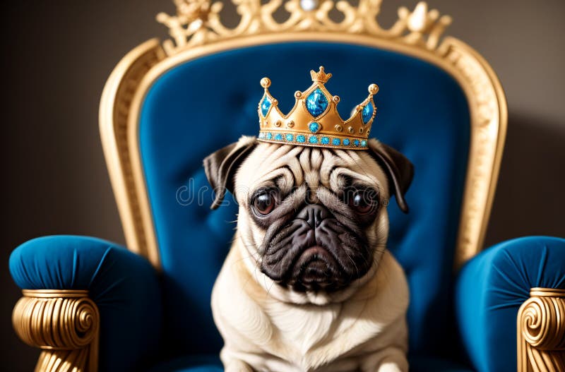 Pug with Crown on Throne. Majestic Dog with Royal Accessory. Generative ...