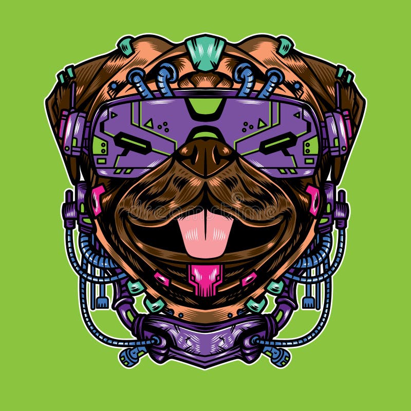 Vector Illustration of Pug Dog with Cool Futuristic Cyberpunk Cartoon ...