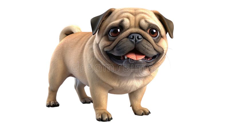 Pug 3D Dog Render White Background Isolated Stock Illustration ...