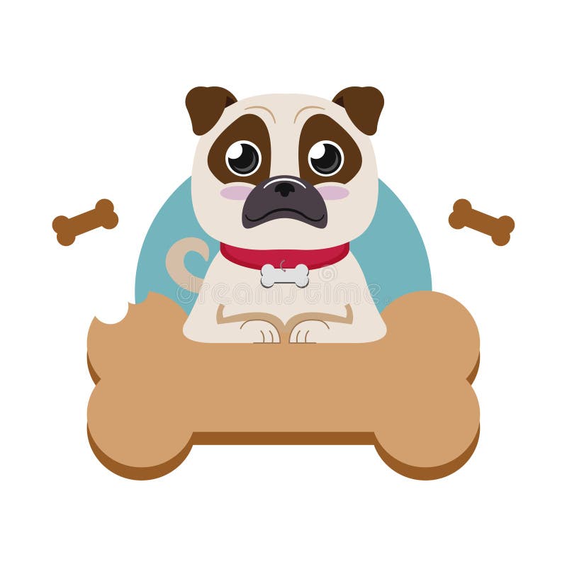 Pug Dog with Big Bone Sign. Vector Stock Illustration - Illustration of eyes, funny: 395562259