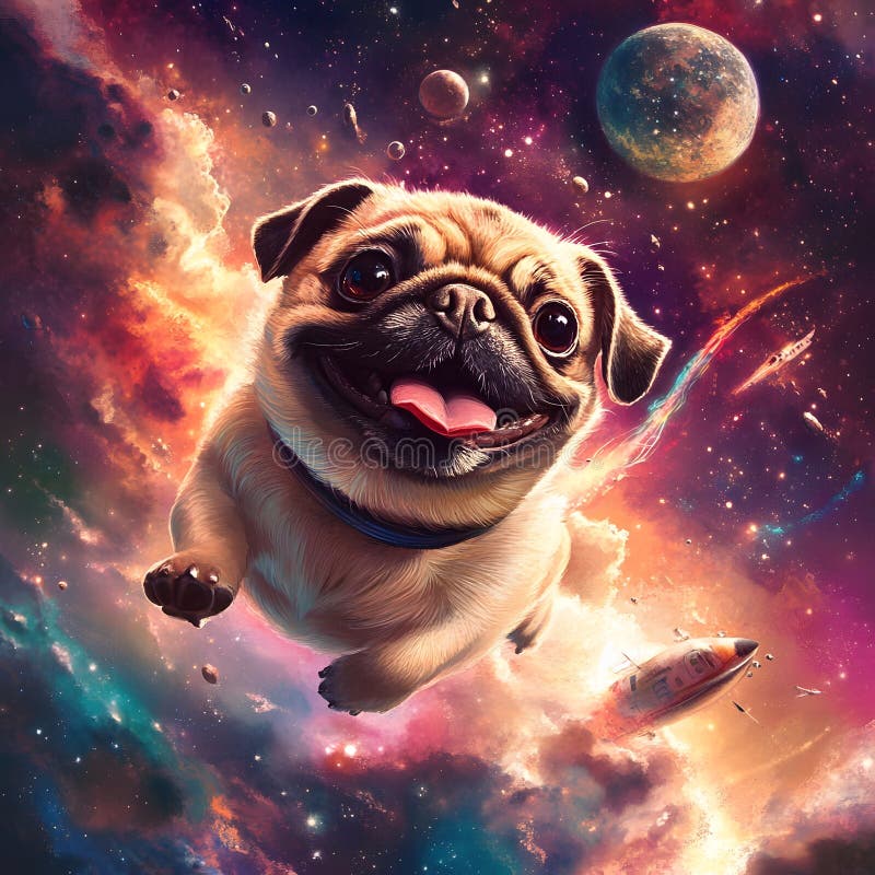 A Pug Dog Flies in Outer Space. Space Dog Stock Illustration ...