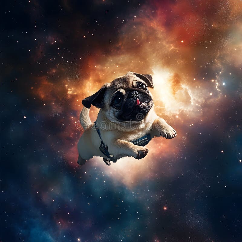 A Pug Dog Flies in Outer Space. Space Dog Stock Illustration ...