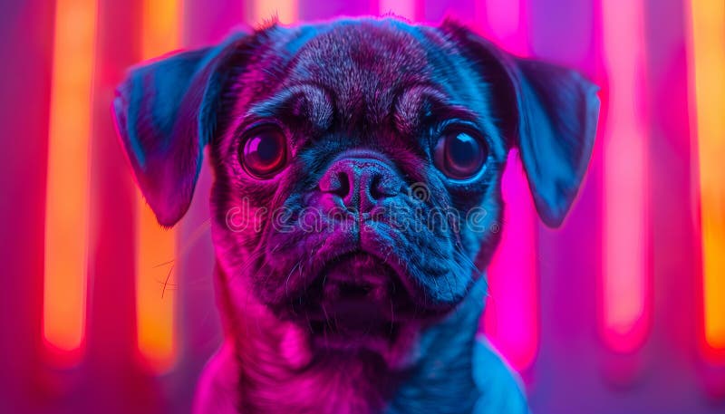 A Pug Dog in Front of Neon Lights Stock Image - Image of front, mammal ...