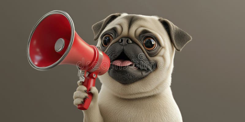 Pug Dog Holding Megaphone with Playful Expression in Studio Setting ...