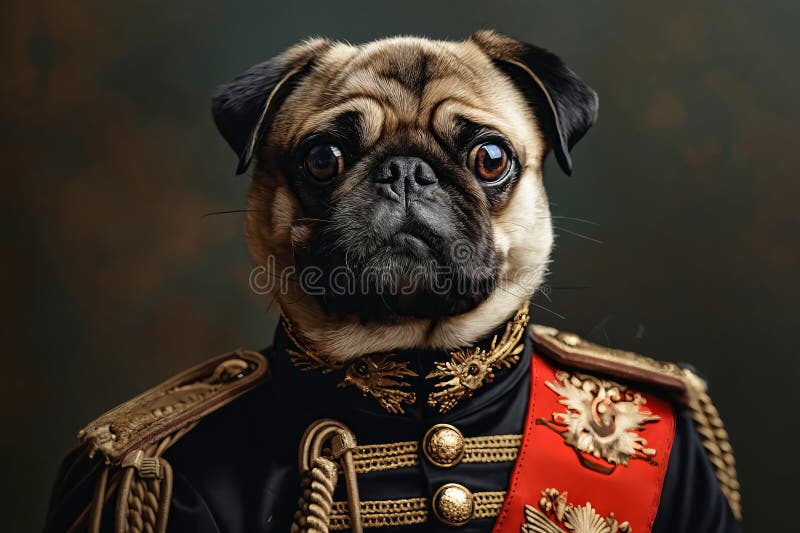 A Pug Dog in Military Uniform. Generative AI Stock Image - Image of ...