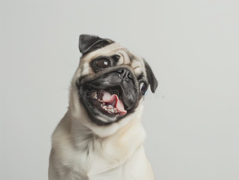 Pug with Expressive Face and Playful Pose in Studio Stock Illustration ...