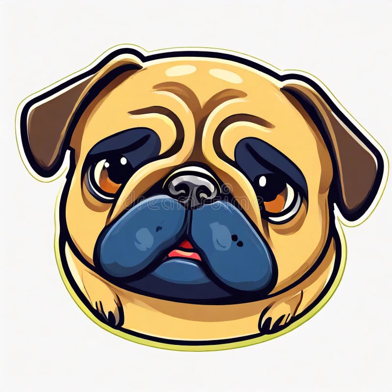 Pug Head Logo, 2d Flat Illustration, Drawing Cartoon for Design. Stock ...