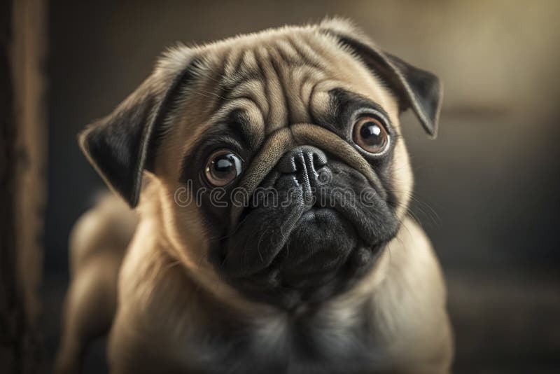 Pug Head Portrait, Pug Looking at the Camera, Close-up of Pug Stock ...