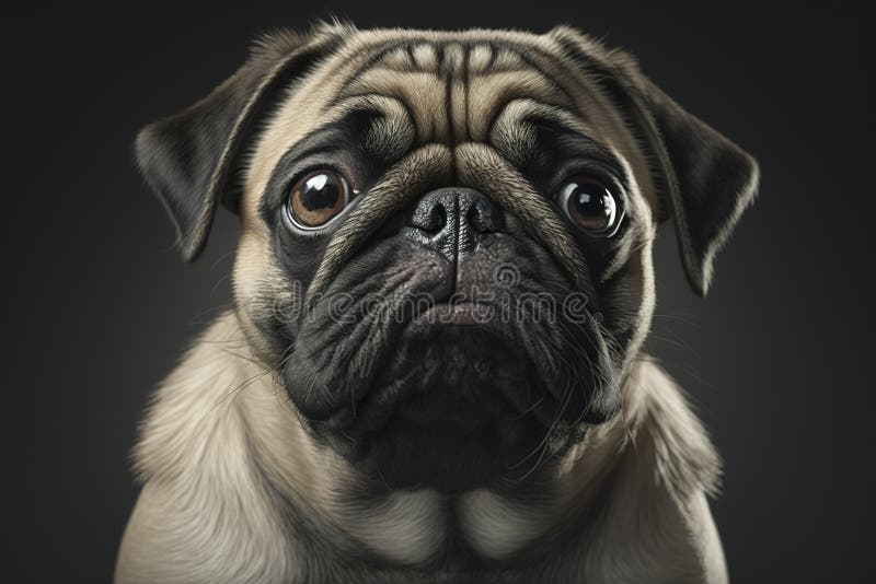 Pug Head Portrait, Pug Looking at the Camera, Close-up of Pug Stock ...