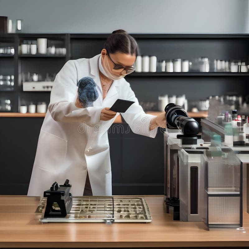 A Pug in a Lab Coat, Examining Specimens Under a Tiny Microscope3 Stock ...
