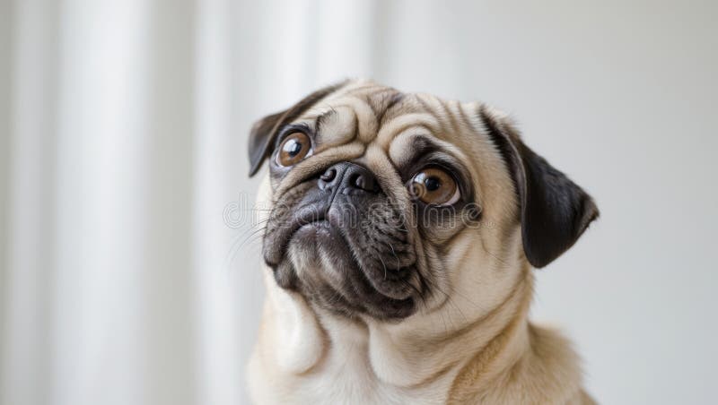 A Pug Looking Up with a Curious Expression Stock Photo - Image of face ...