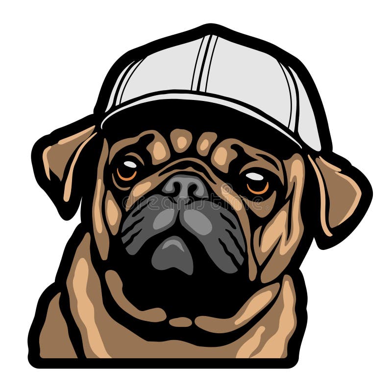 Pug Puppy in a Baseball Cap. Vector Illustration. Stock Vector ...
