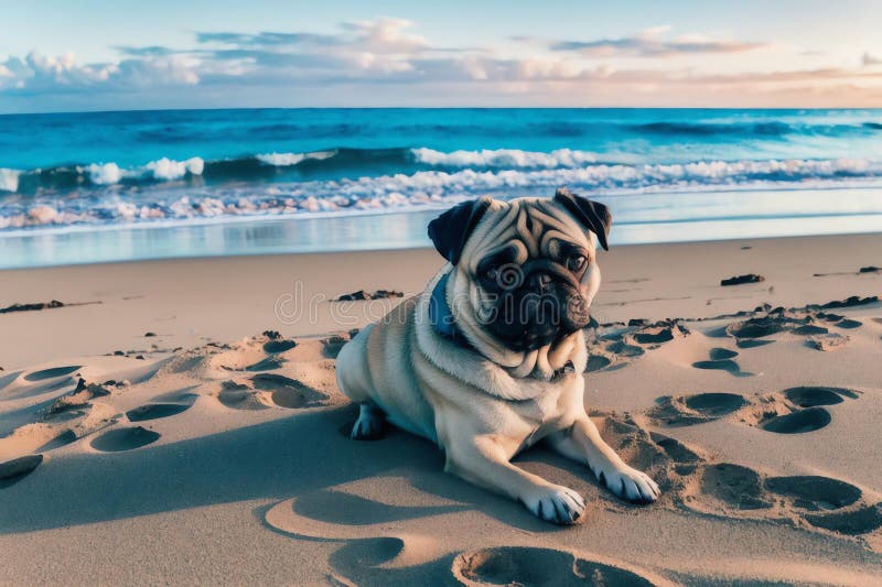 Pug S Paradise .AI Generated Stock Illustration - Illustration of sand ...