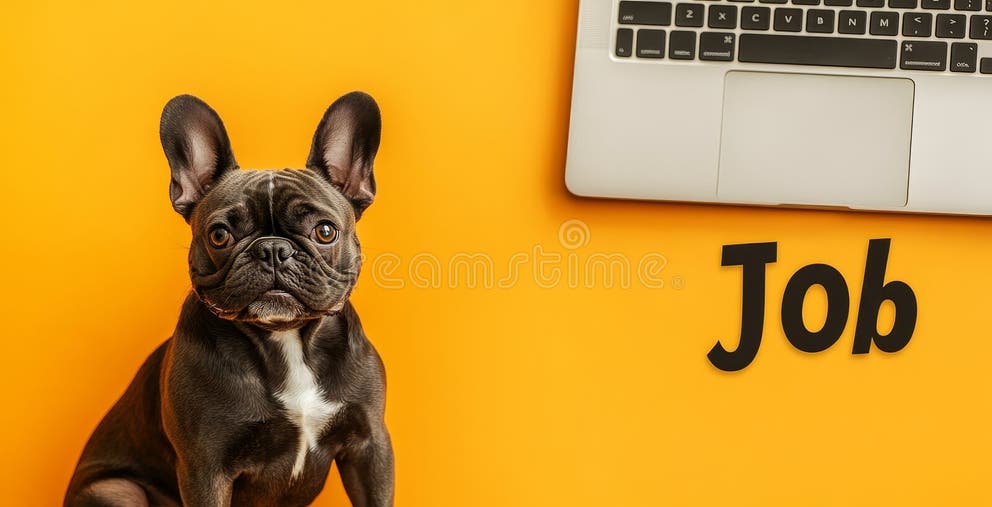 A Pug is Seated at a Desk with a Computer and is Working Stock Photo ...