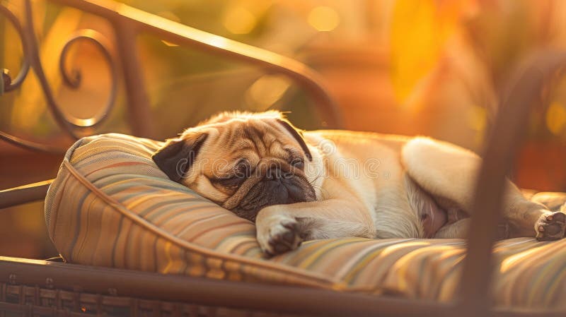 Pug Sleeping in the Sun on a Terrace. Generative Ai Stock Illustration ...