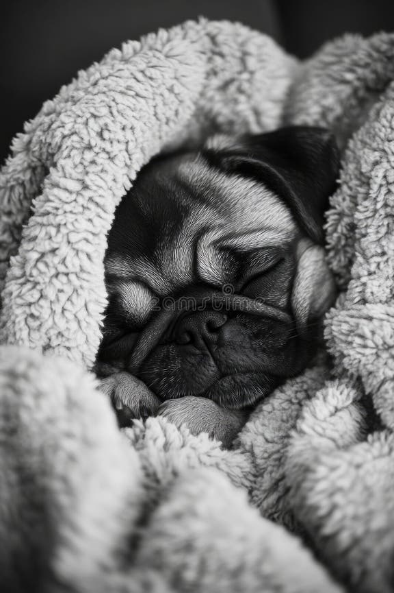 Pug sleeping under blanket stock photo. Image of canine - 380243710