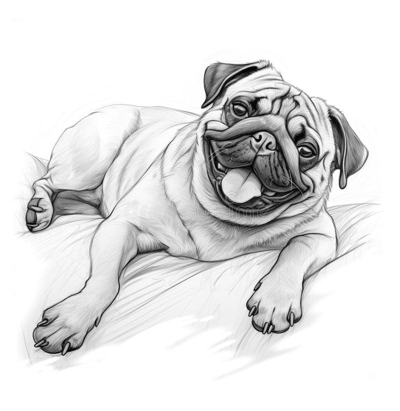 Pug Dog Resting Sketch, Drawing Stock Illustration - Illustration of ...